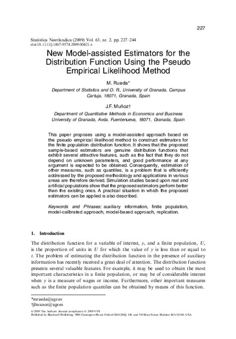 pdf new model assisted estimators for the distribution function using the pseudo empirical