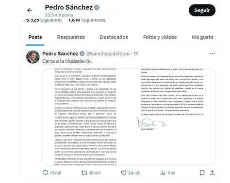 Carta integra de Sánchez sobre su continuidad en la presidencia del