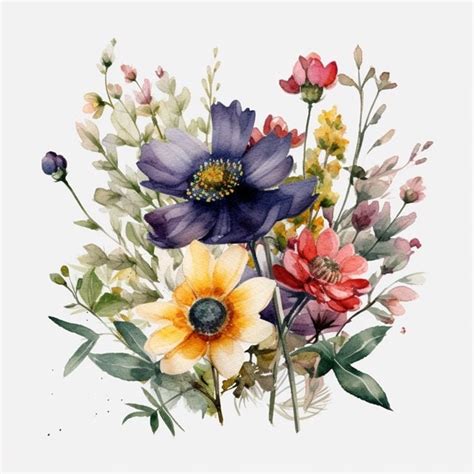 Watercolor Wildflower Bouquet Clipart High Quality Art Digital