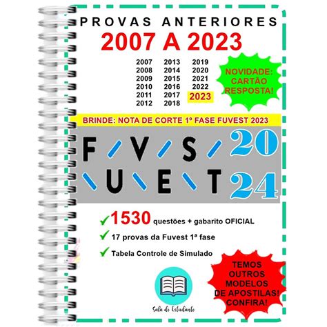 Fuvest 1 Fase 1530 questões Provas 2007 a 2023 gabarito oficial no