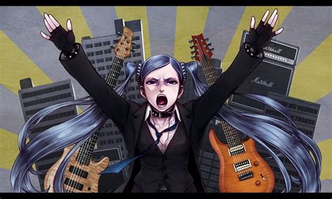 Collar Gloves Guitar Hatsune Miku Instrument Long Hair Shinichi Tahara