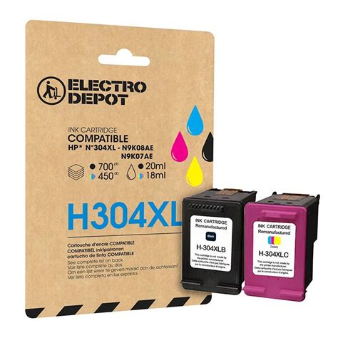 Cartouche D Encre ELECTRO DEPOT Compatible HP H304 Pack XL Noir Et