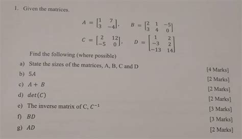 solved 1 given the matrices