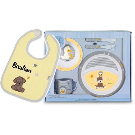 Coffret repas bébé avec bavoir personnalisé Hanno Edda
