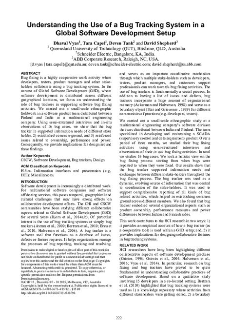 pdf understanding the use of a bug tracking system in a global software development setup