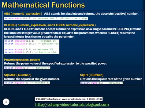 sql server and c video tutorial part 29 mathematical functions