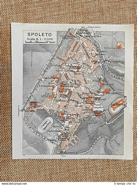 Carta geografica pianta o piantina del 1939 La città di Spoleto Umbria