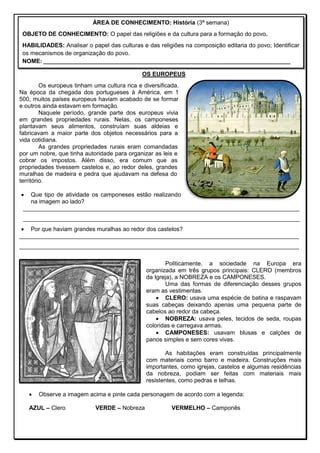 Atividade de História Diversidade Cultural 4 e 5 ano texto