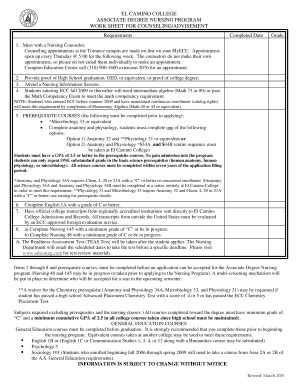 Fillable Online Www3 Elcamino WORK SHEET FOR COUNSELING ADVISEMENT Fax