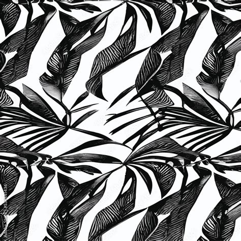 Exotic Leaves Seamless Pattern In Black And White Stylish Abstract
