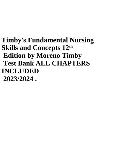 Timby S Fundamental Nursing Skills And Concepts Th Edition By Moreno