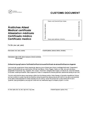 Fillable Online Zoeliakie CUSTOMS DOCUMENT Rztliches Attest Medical