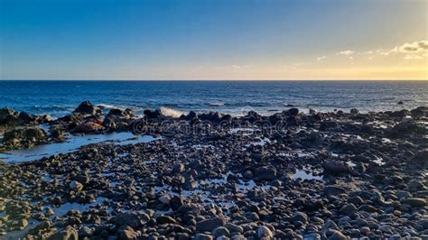 Valle Gran Rey Scenic View During Sunset On The Volcanic Sand Beach