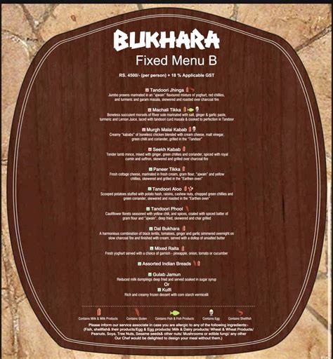 Menu At Bukhara New Delhi Itc Maurya