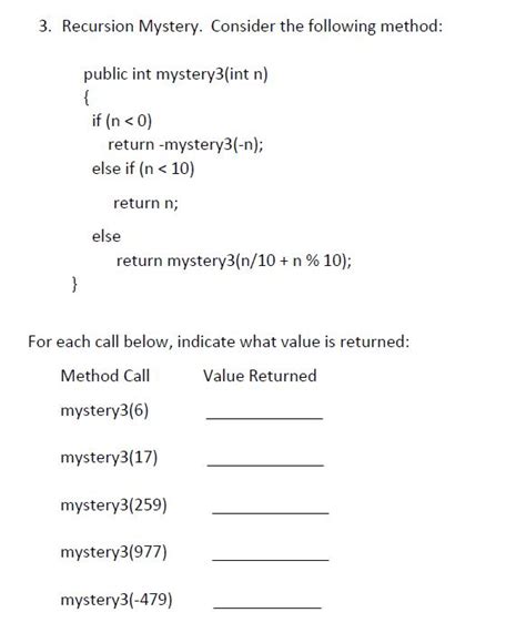solved 3 recursion mystery consider the following method