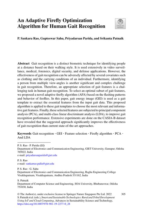 pdf an adaptive firefly optimization algorithm for human gait recognition
