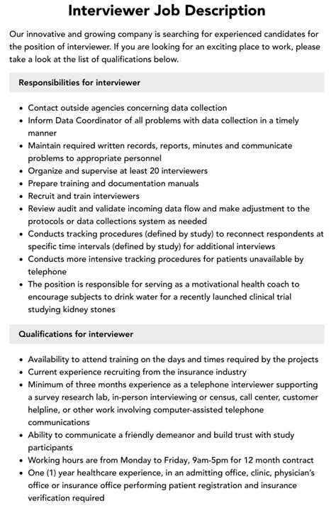 Interviewer Job Description Velvet Jobs