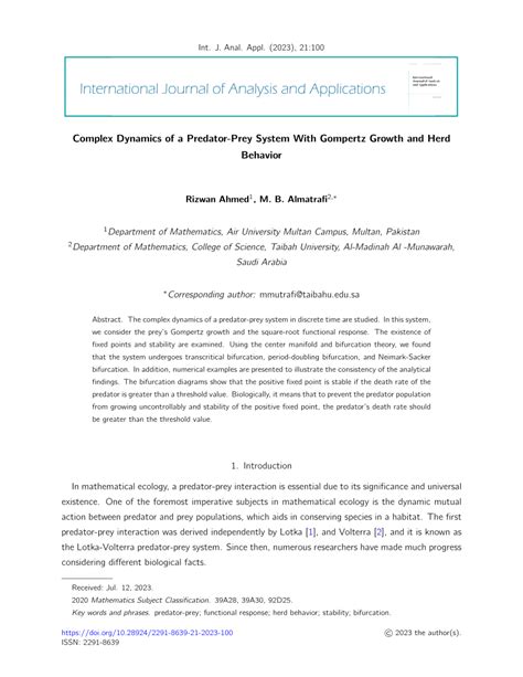 pdf complex dynamics of a predator prey system with gompertz growth