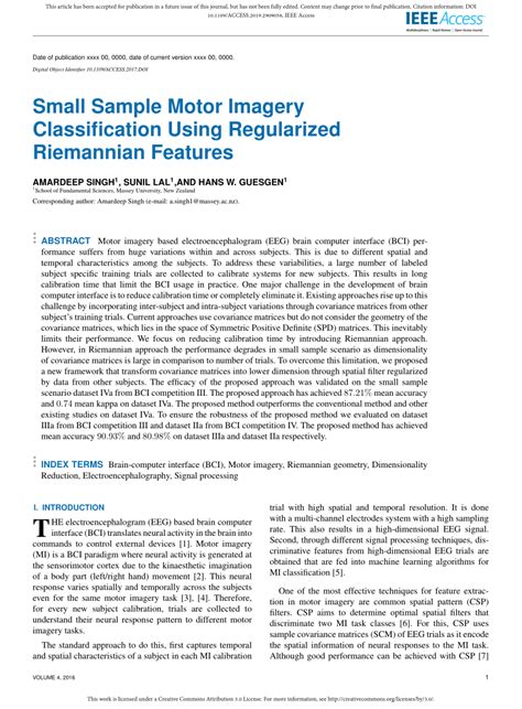 pdf small sample motor imagery classification using regularized riemannian features