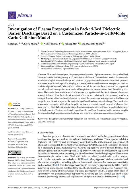pdf investigation of plasma propagation in packed bed dielectric barrier discharge based on a