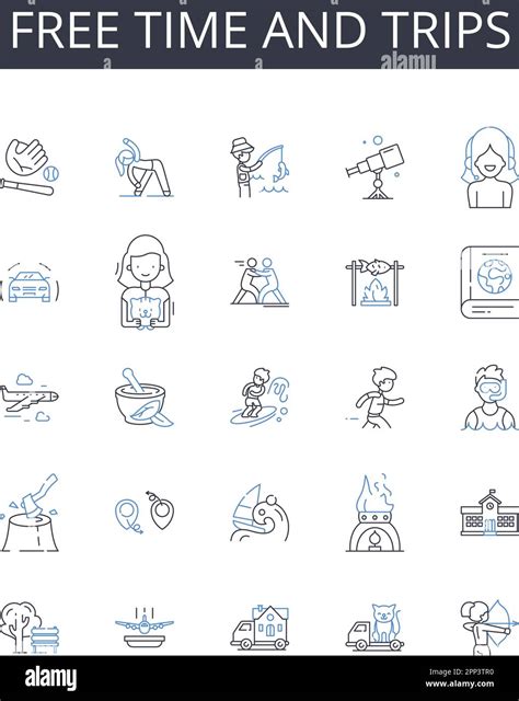 Free Time And Trips Line Icons Collection Leisure Vacation Retreat