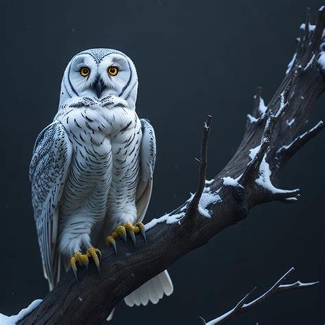 Premium Ai Image A Majestic Snowy Owl Perched Atop A Gnarled Tree Branch