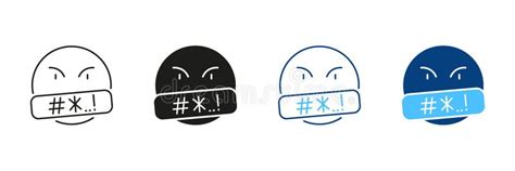 Angry Swearing Emoticon Line And Silhouette Icon Set Customer Negative
