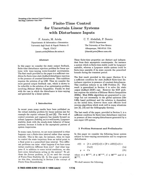 pdf finite time control for uncertain linear systems with disturbance inputs
