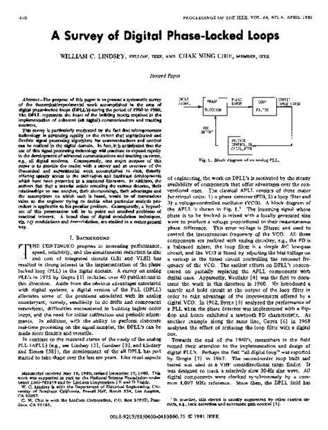 pdf a survey of digital phase locked loops chak chie