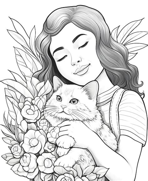 Desenho De Mulher Gordinha Acariciando Um Gato Para Colorir Para