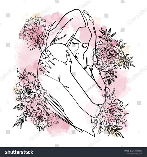 Silhouette Naked Female Figure Black Linear Stock Vector Royalty Free