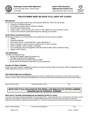 Fillable Online EH 15 04 Body Art Risk Disclosure Statement And Consent