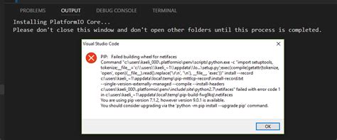 Error On First Run Of Ide Vscode Failed Building Wheel For Netifaces