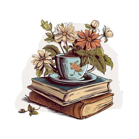 Pila de libros dibujada a mano y una taza de café para el día mundial