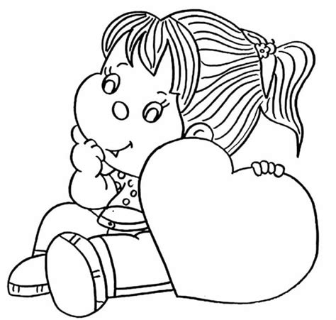 Coloriage Petite Fille avec Coeur télécharger et imprimer gratuit sur