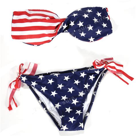 American Flag Stars And Stripes Padded Twisted Bandeau Tube Bikini