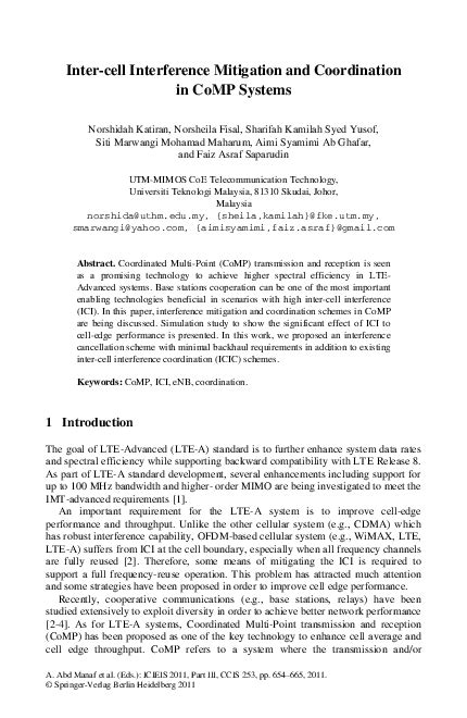 pdf inter cell interference mitigation and coordination in comp systems sharifah kamilah