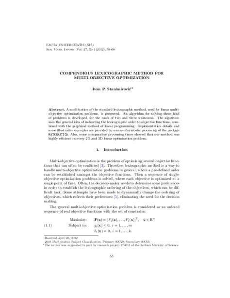 pdf compendious lexicographic method for multi objective optimization ivan stanimirovic