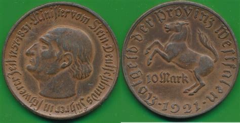 Deutsches Reich Deutschland 10 Mark 1921 Westfalen Freiherr Vom Stein