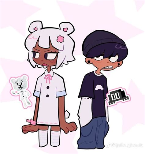 Two Cartoon Characters Standing Next To Each Other