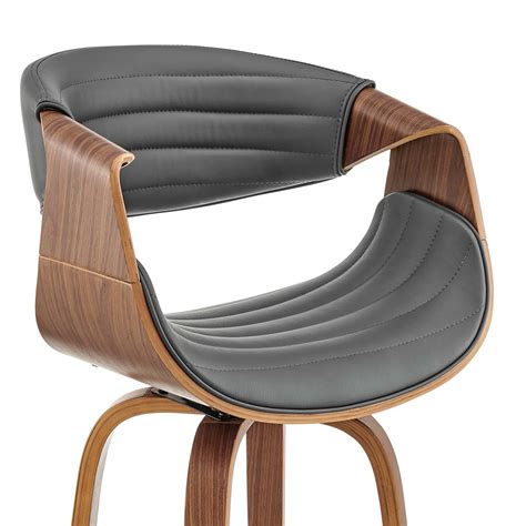 Arya 26 Swivel Bar Stool Walnut Wood Grey Faux Leather At Futonland
