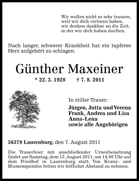 Traueranzeigen Von G Nther Maxeiner Rz Trauer De