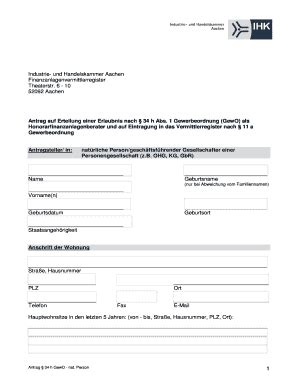Ausfüllbar Online aachen ihk Antrag auf Erteilung einer Erlaubnis nach