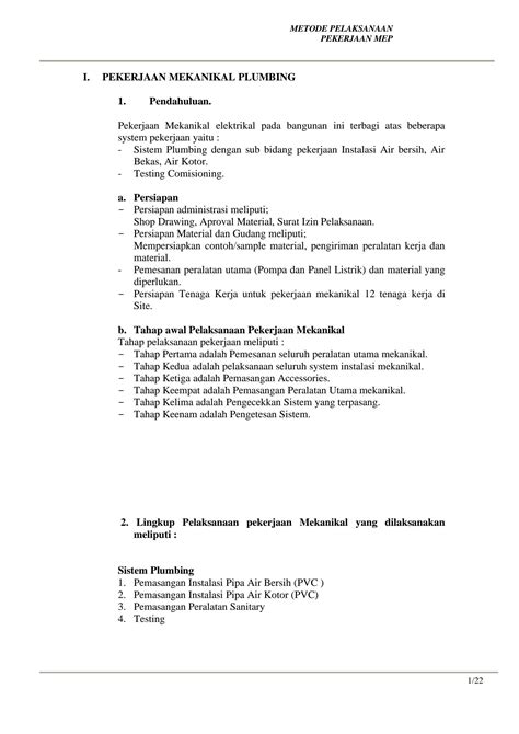 SOLUTION Metode Pelaksanaan Pekerjaan Mep Studypool