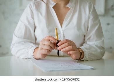 Womans Hands Writing On Sheet Pen Stock Photo 1940607832 Shutterstock