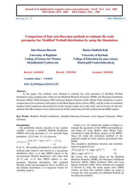 pdf comparison of four non bayesian methods to estimate the scale parameter for modified