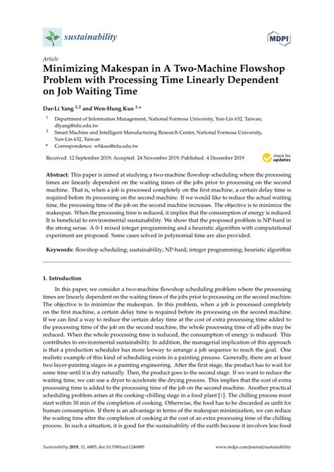 pdf minimizing makespan in a two machine flowshop problem with processing time linearly
