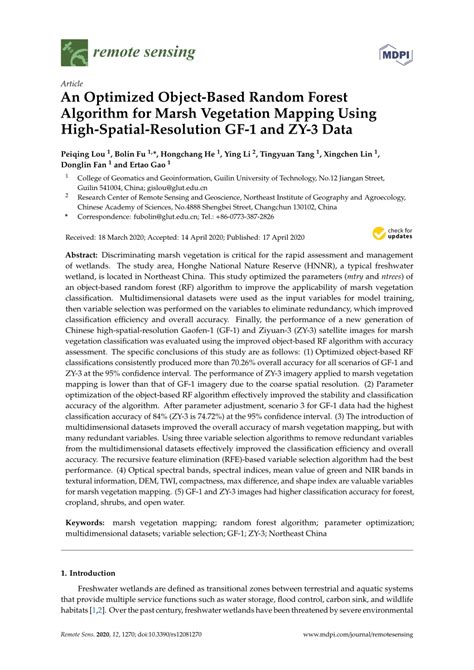 pdf an optimized object based random forest algorithm for marsh vegetation mapping using high