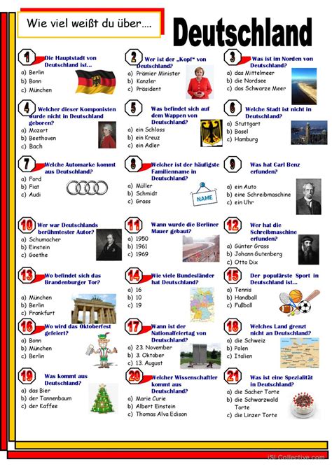 Deutschland Quiz Allgemeine Deutsch Daf Arbeitsbl Tter Pdf Doc