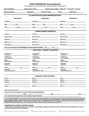 Fillable Online Rental Application TRINITY PROPERTIES Fax Email Print